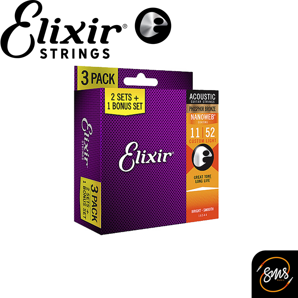 สายกีต้าร์โปร่ง Elixir Nanoweb 11-52 2ชุด +สายกีต้าร์ไฟฟ้า Elixir Opti | Symphonymusicshop
